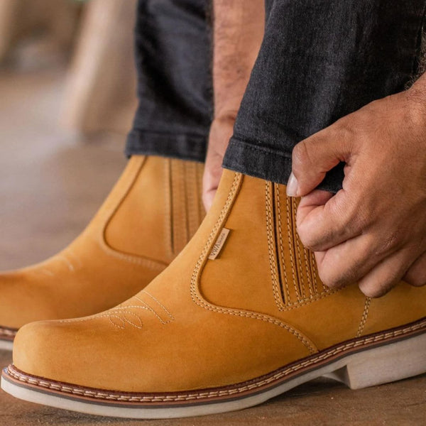 Bota Country Masculina Couro Amarelo Cavalgada