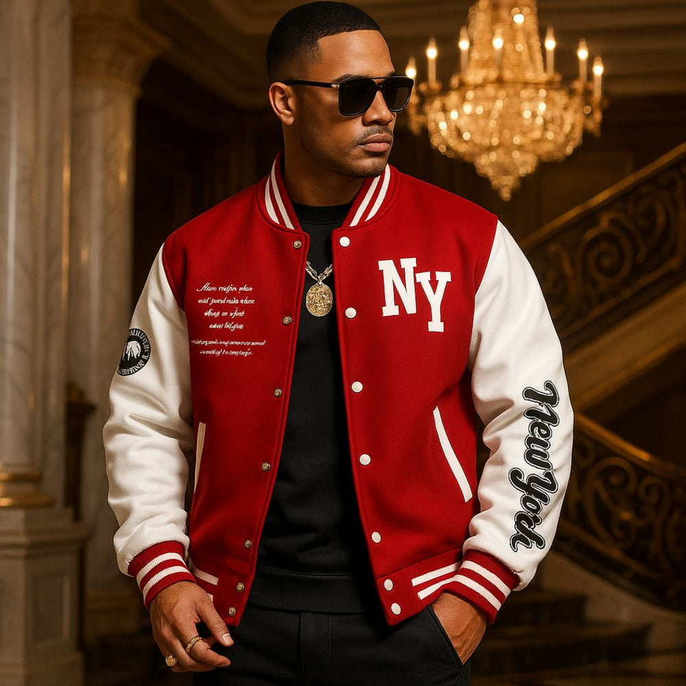 Jaqueta Masculina Varsity Baseball NY Vermelha – Estilo Americano